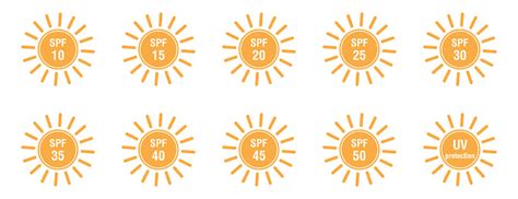 흰색 배경에 격리된 평면 Spf 태양 보호 아이콘 세트입니다 자외선 차단제 제품 또는 기타 피부 화장품에 대한 아이콘입니다 벡터 그림 15에 대한 스톡 벡터 아트 및 기타