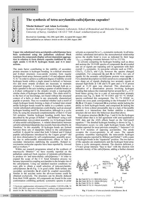 The Synthesis Of Tetra Acrylamido Calix 4 Arene Capsules Digital Article