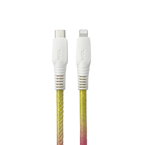 Onn Lightning To USB C Glitter Cable Cord Yellow Pink Walmart Com