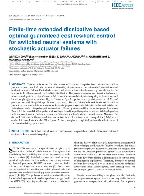 Pdf Finite Time Extended Dissipative Based Optimal Guaranteed Cost Resilient Control For