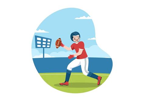 미식 축구 스포츠 선수 손으로 그린 만화 평면 그림 프리미엄 벡터