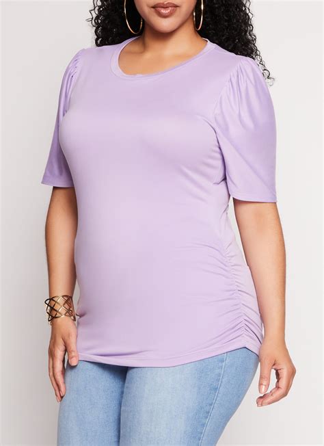 Plus Size Basic Crew Neck Ruched Side Tee