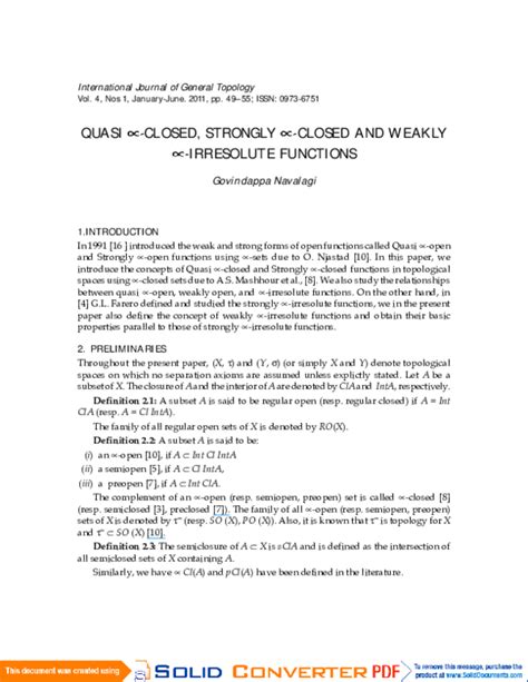 Pdf Quasi Closed Strongly Closed And Weakly Irresolute Functions