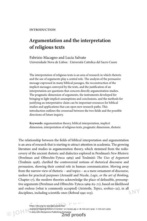 Pdf Argumentation And The Interpretation Of Religious Texts