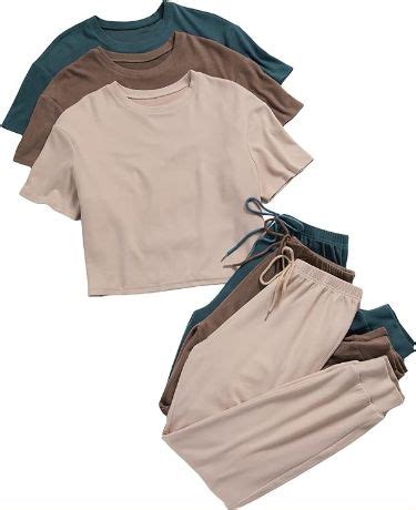 Floerns Womens 6 Piece Sleepwear Short Sleeve Tee Tie Front Pants