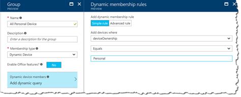 how to create a dynamic device group in azuread for personal and