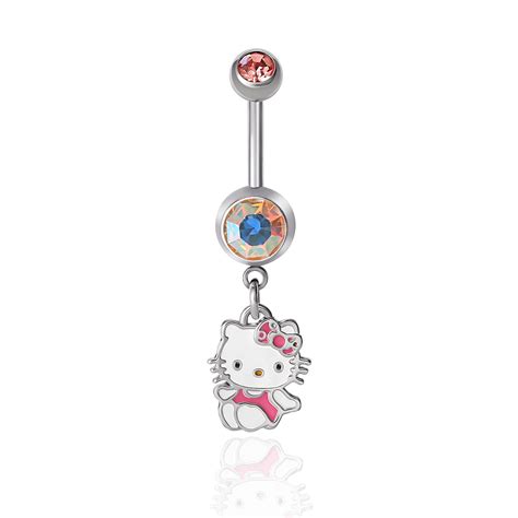 Sanrio Hello Kitty Womens 14g Belly Button Ring Rose Crystal And