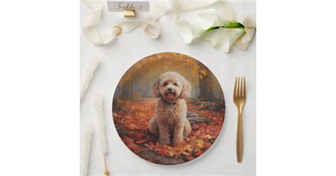 Cockapoo In Autumn Leaves Fall Inspire Paper Plates Zazzle