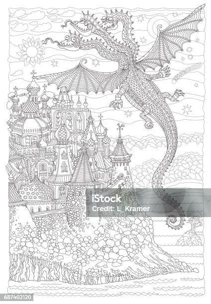 3 Headsand 막 날개 벡터 만화 요정 플 라 잉 드래곤 핸드 그린입니다 블랙 화이트입니다 스케치 낙서 유머 민속 문자입니다 인쇄 티 셔츠입니다 성인과 어린이 책