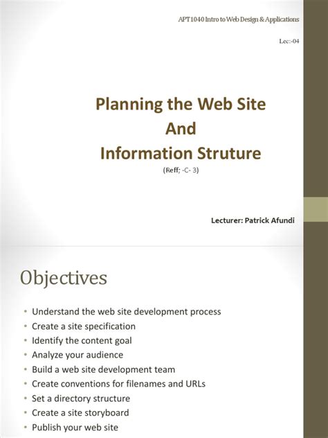 apt1040 lec 04 planning the site and information structuring ref