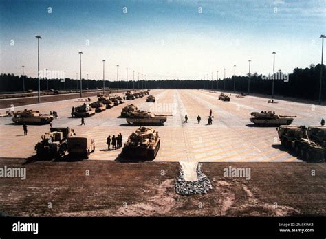 M 1 Abrams Tanks And Other Vehicles Move Across The Rail Marshaling Area During Sedre Subject