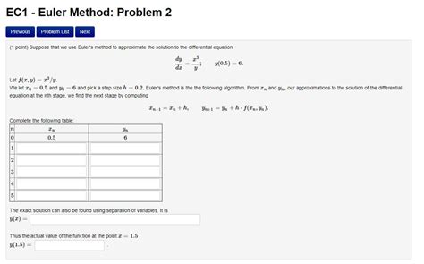 Solved Ec1 Euler Method Problem 2 Previous Problem List