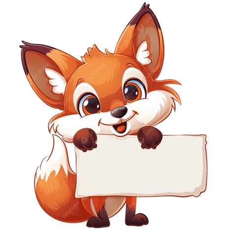 Cute Little Fox Cartoon With Blank Sign Fox Clipart Cute Clipart