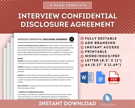 Interview Confidential Disclosure Agreement Template Probiztemplates