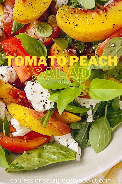 Peach Caprese W Tomatoes Burrata Arugula And White Balsamic Vinaigrette Recipe Peach Salad