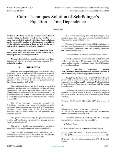 Cairo Techniques Solution Of Schrödingers Equation Time Dependence Pdf Eigenvalues And