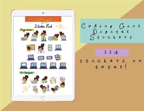 Coding Girl Digital Stickers Digital Stickers Ipad Stickers Cute Technology Goodnotes