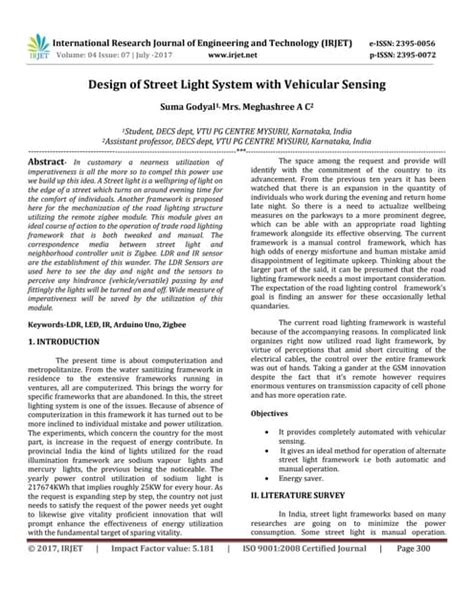Design Of Street Light System With Vehicular Sensing Pdf