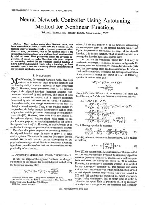 pdf neural network controller using autotuning method for nonlinear