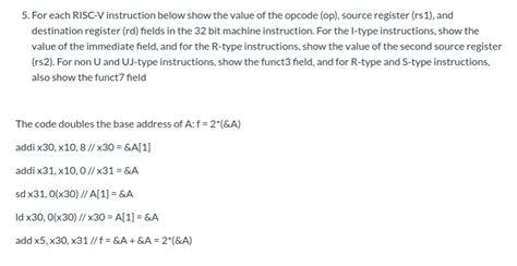 Solved 5 For Each Risc V Instruction Below Show The Value