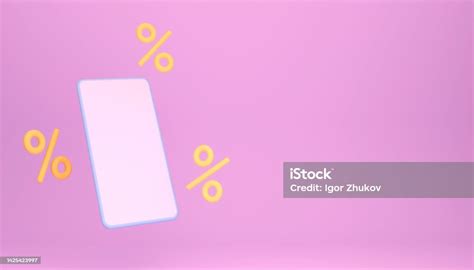 비행 표지판 퍼센트가있는 빈 흰색 화면이있는 3d 전화 분홍색 노란색 및 파란색 색상 3d 렌더링 그림 3차원 형태에 대한 스톡 사진 및 기타 이미지 Istock