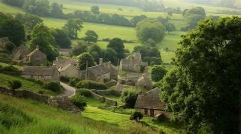 Tranquil And Picturesque Countryside Village Landscape With Traditional