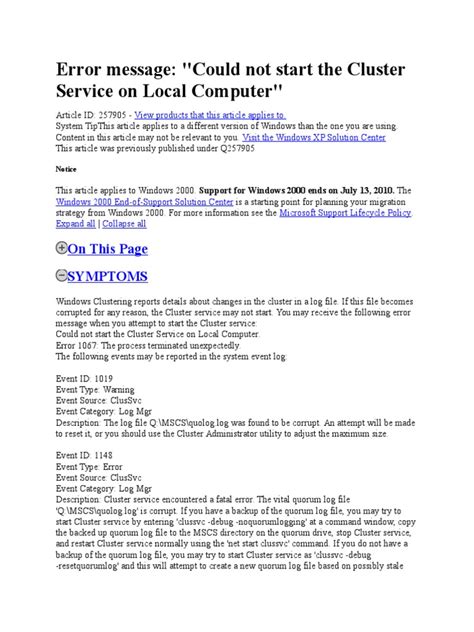 Cluster Could Not Start Download Free Pdf Windows Registry Windows 2000