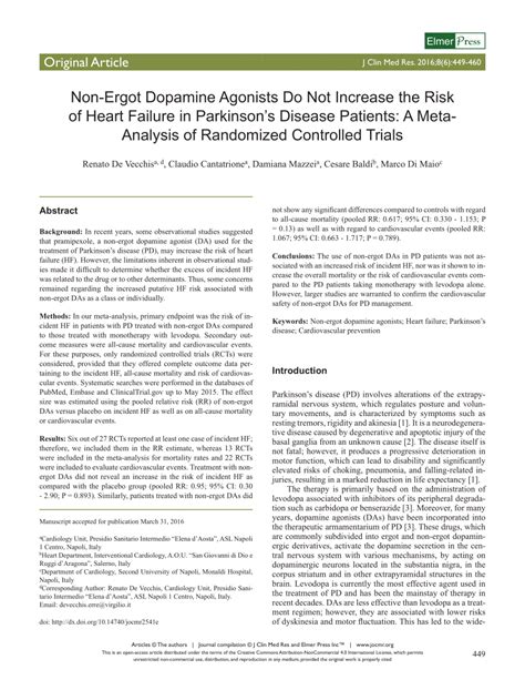 Pdf Non Ergot Dopamine Agonists Do Not Increase The Risk Of Heart