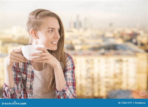Pretty Girl Drinking Coffee Stock Image Image Of Holding Fresh 73561197