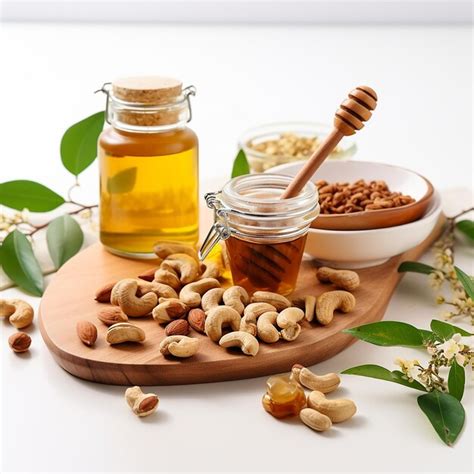 premium photo photo liquid honey flows on different dried fruits