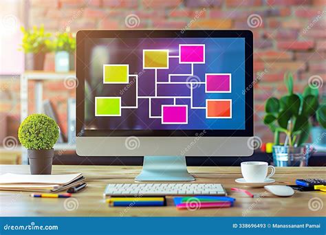 Colorful Flow Chart On Computer Screen Business Workflow Hierarchy Algorithm Processing