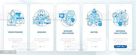 Social Engineering Attacks Tactics Blue Onboarding Mobile App Screen