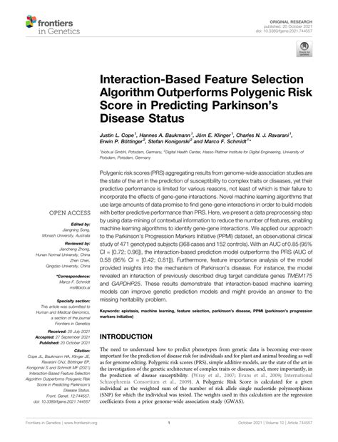 Pdf Interaction Based Feature Selection Algorithm Outperforms Polygenic Risk Score In