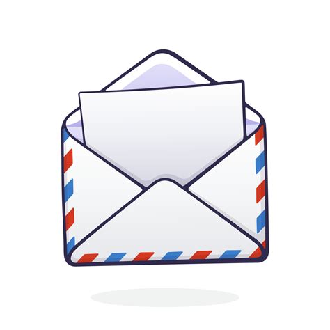 Cartoon Illustration Opened Mail Envelope With Red And Blue Stripes