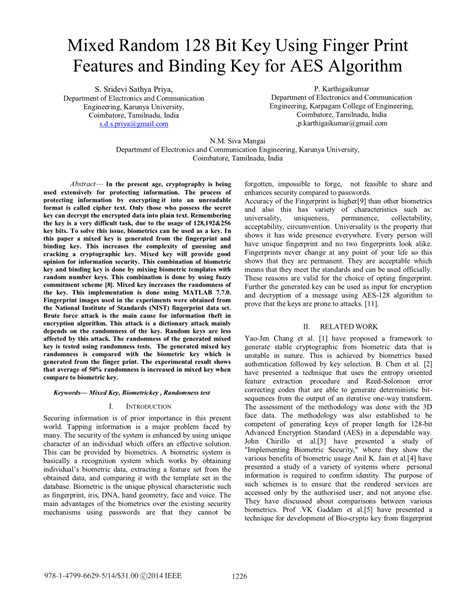 pdf mixed random 128 bit key using finger print features and binding