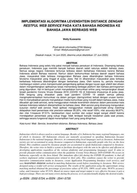 pdf implementasi algoritma levenshtein distance dengan restful web