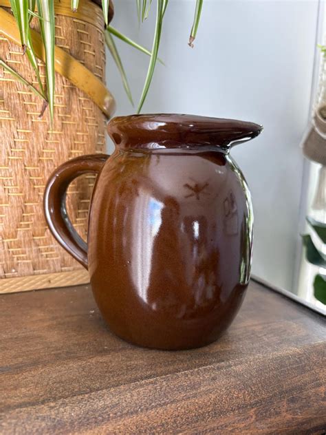 Vintage Brown Stoneware Pitcher Etsy