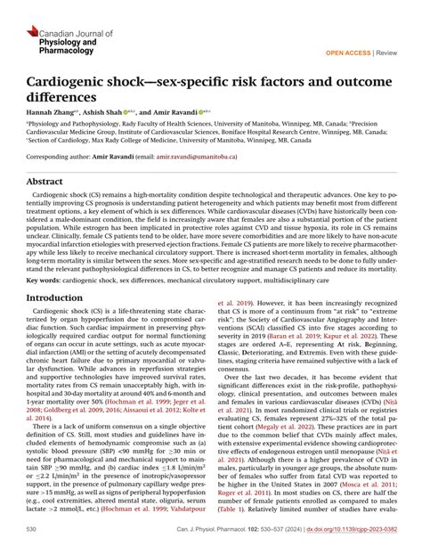 Cardiogenic Shock—sex Specific Risk Factors And Outcome Differences