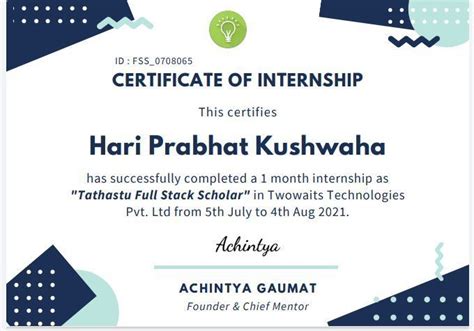 Hari Prabhat Kushwaha On Linkedin Internship Twowaits Learning