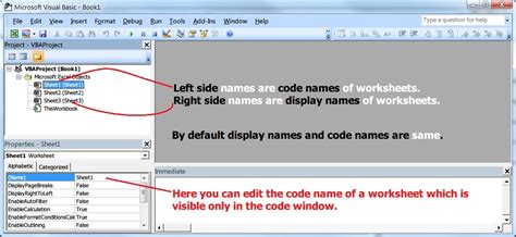 Difference Between Worksheet Display Names And Code Names Of Codes And