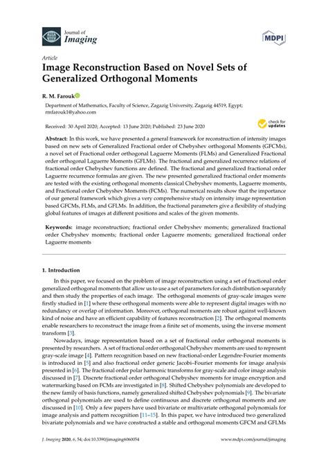 Pdf Image Reconstruction Based On Novel Sets Of Generalized Orthogonal Moments