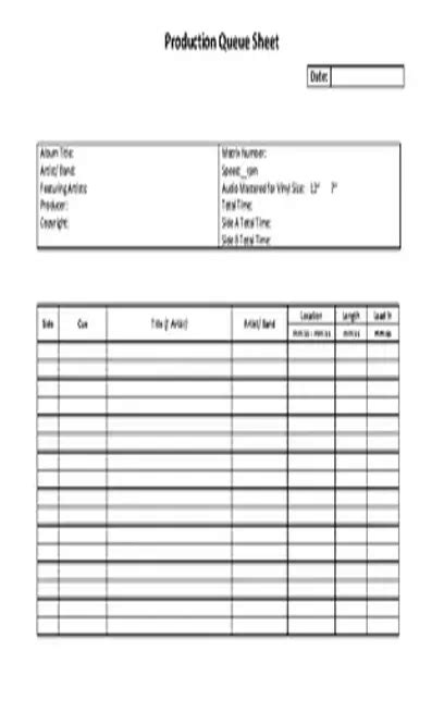 Production Sheet Template Pdfsimpli