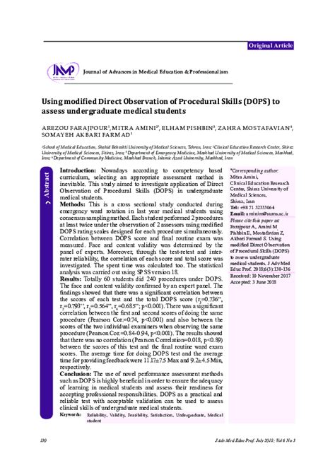 Pdf Using Modified Direct Observation Of Procedural Skills Dops To Assess Undergraduate