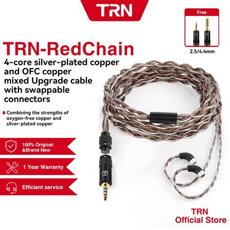 Trn Redchain Silver Plated ทองแดงพร้อมไมโครโฟนอัพเกรดสายหูฟังสําหรับ