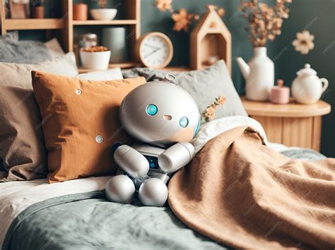Premium Photo A Cute Robot Sleeping On A Bed