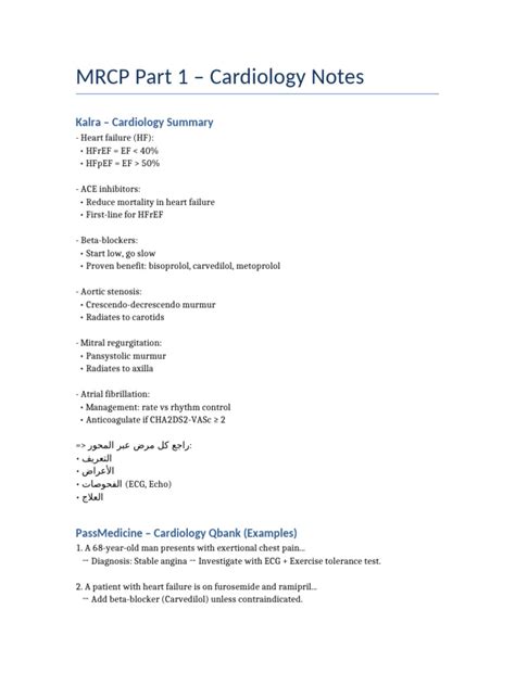 Mrcp Cardiology Notes Final Pdf