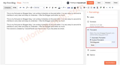 Blogger Blog Post में Custom Permalink Url कैसे Add करें Tutorialpandit