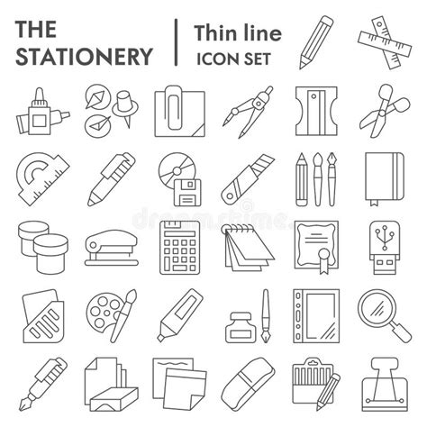 Stationery Thin Line Icon Set Office Symbols Collection Vector Sketches Logo Illustrations
