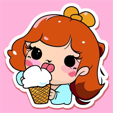 Premium Vector Cute Girl Eats Ice Cream Hand Drawn Cartoon Sticker Icon Concept Isolated