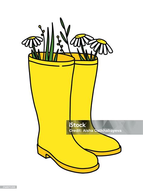 내부에 데이지꽃이 있는 고무 부츠의 벡터 일러스트 레이 션 0명에 대한 스톡 벡터 아트 및 기타 이미지 0명 3월 4월 Istock